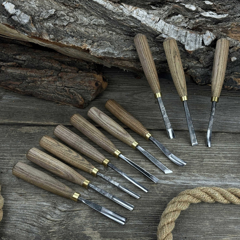 10-Piece Wood Carving Chisel & Gouge Set - Sharky Forged Steel Tools