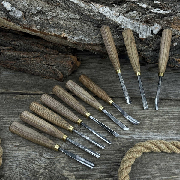10-Piece Wood Carving Chisel & Gouge Set - Sharky Forged Steel Tools