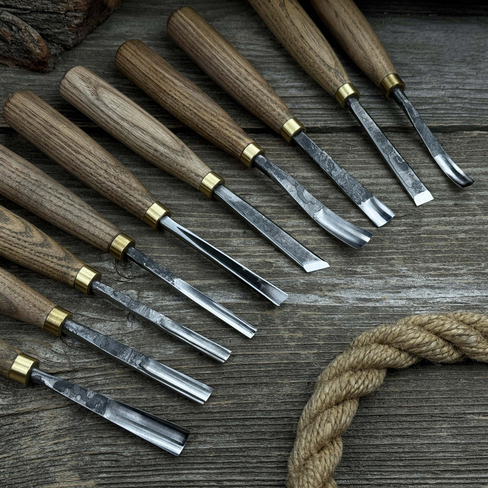 10-Piece Wood Carving Chisel & Gouge Set - Sharky Forged Steel Tools