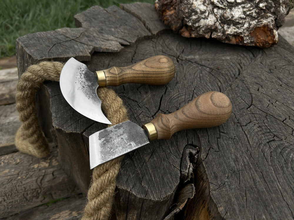 2-Piece Rounded and Angled Leather Knife Set - Sharky Forged Steel Tools