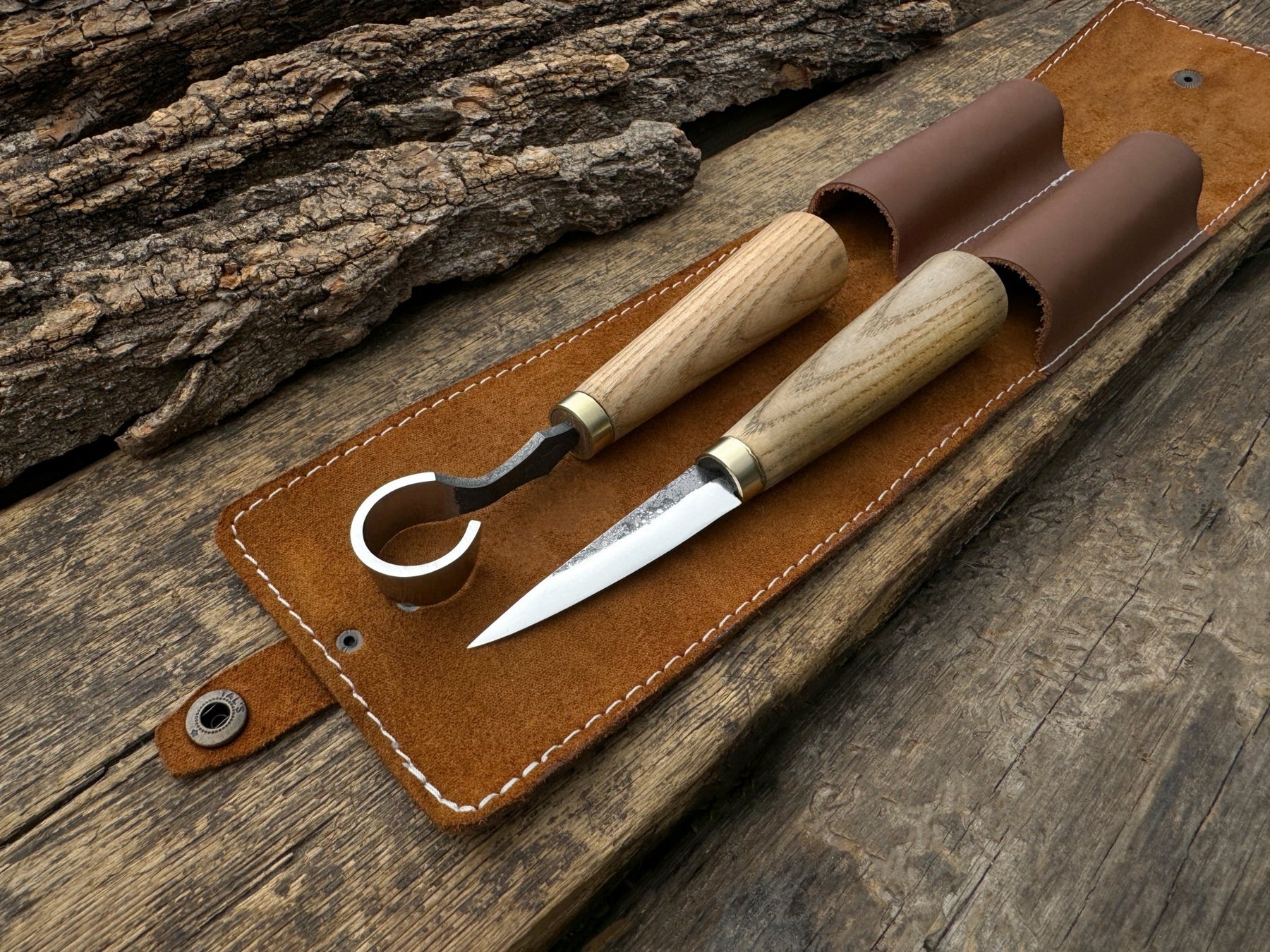 2-Piece Spoon Carving Tool Set with Leather Case - Sharky Forged Steel ...