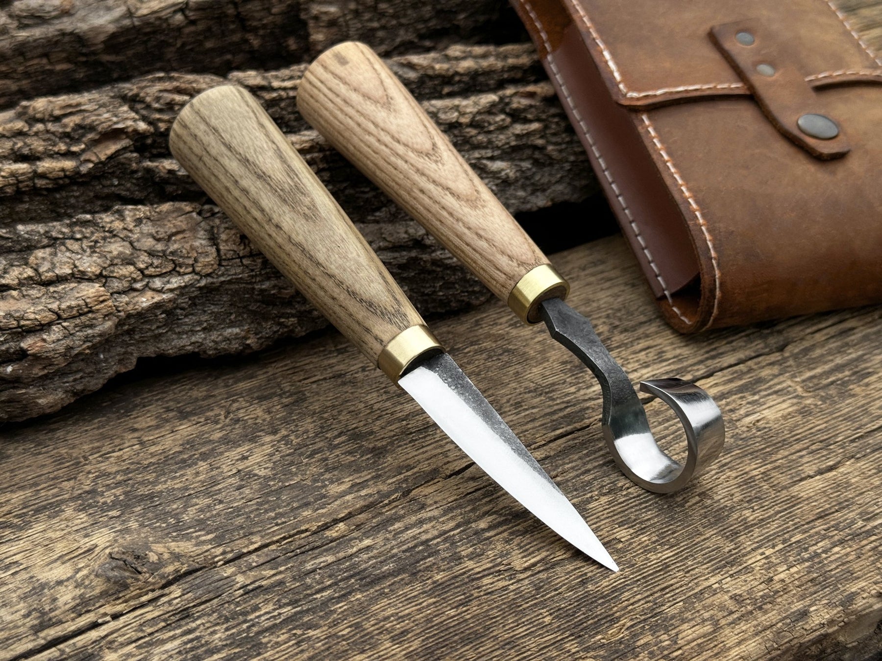 2-Piece Spoon Carving Tool Set with Leather Case - Sharky Forged Steel ...