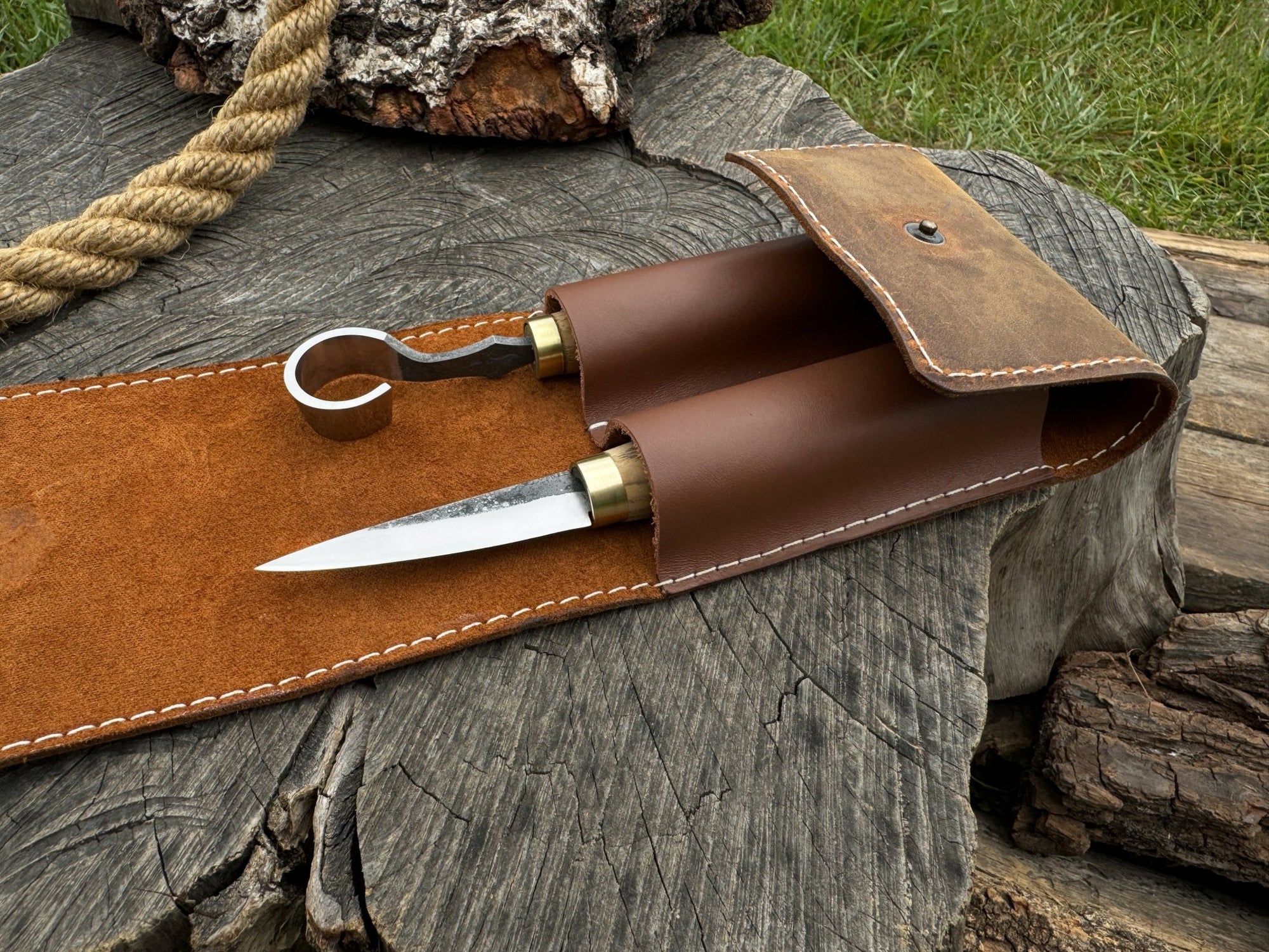 2-Piece Spoon Carving Tool Set with Leather Case - Sharky Forged Steel ...