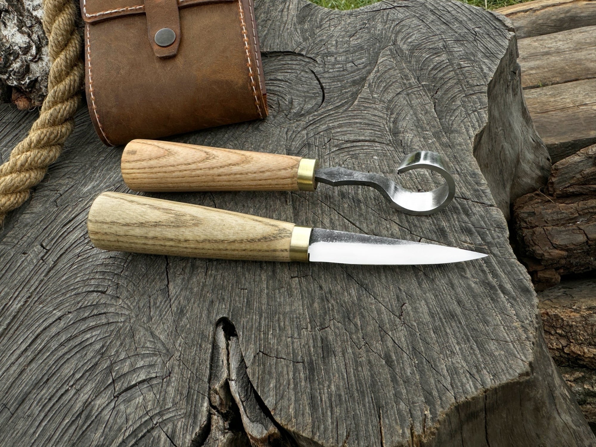 2-Piece Spoon Carving Tool Set with Leather Case - Sharky Forged Steel ...