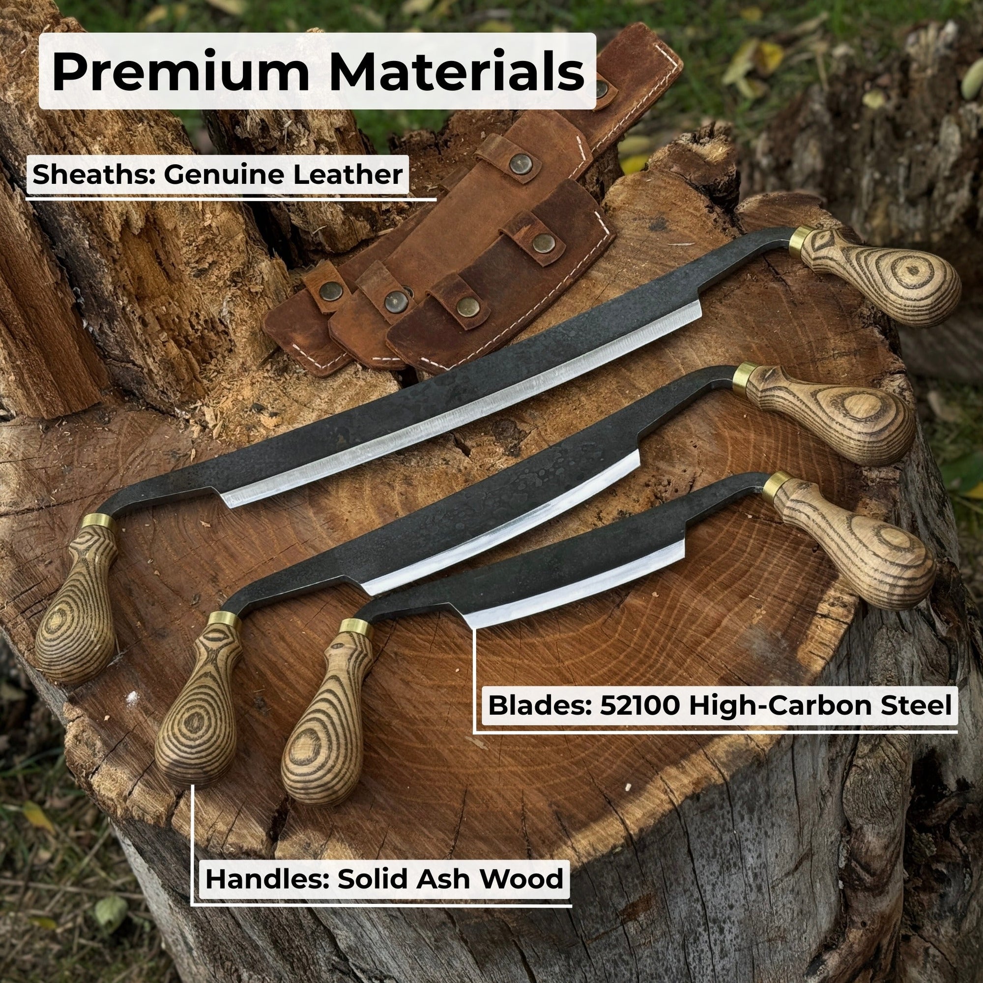 3-Piece Curved Drawknife (Palm Handles) Set - Sharky Forged Steel Tools