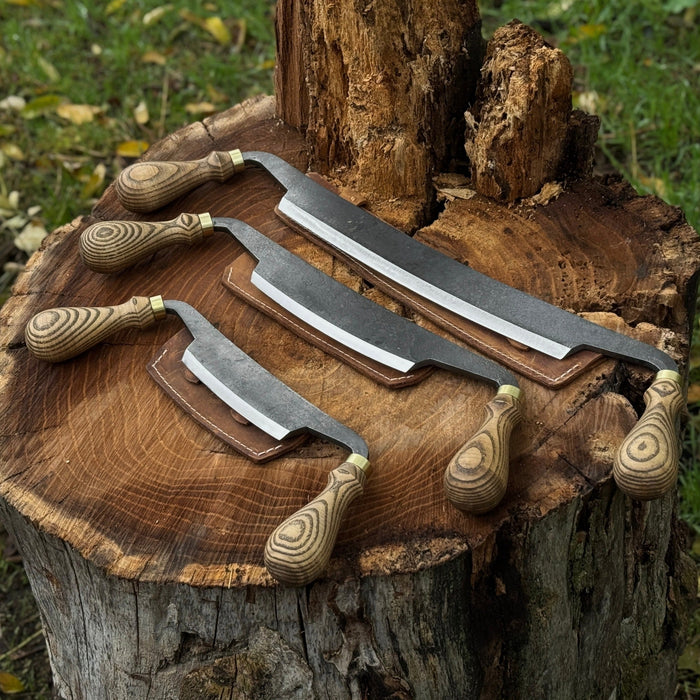 3-Piece Curved Drawknife (Palm Handles) Set - Sharky Forged Steel Tools