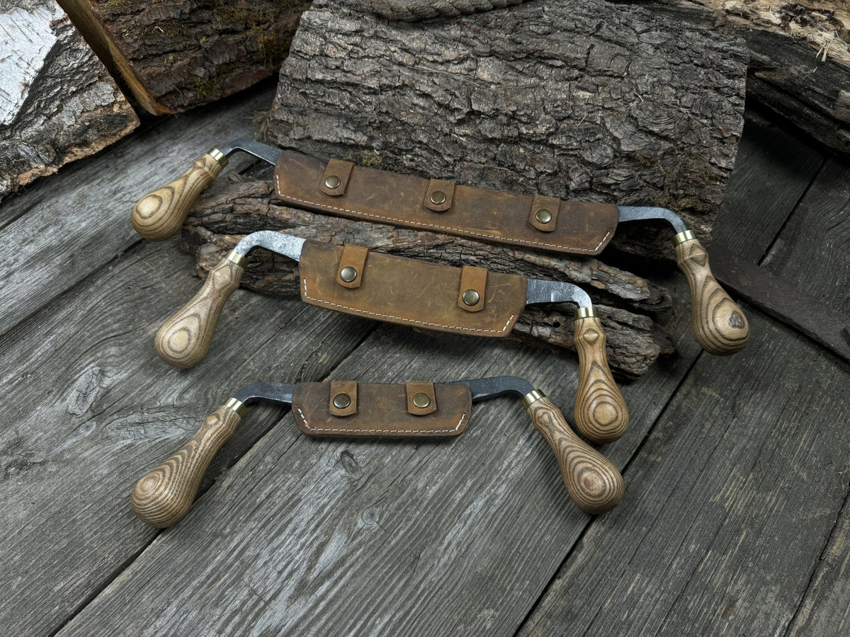 3-Piece Curved Drawknife (Palm Handles) Set - Sharky Forged Steel Tools