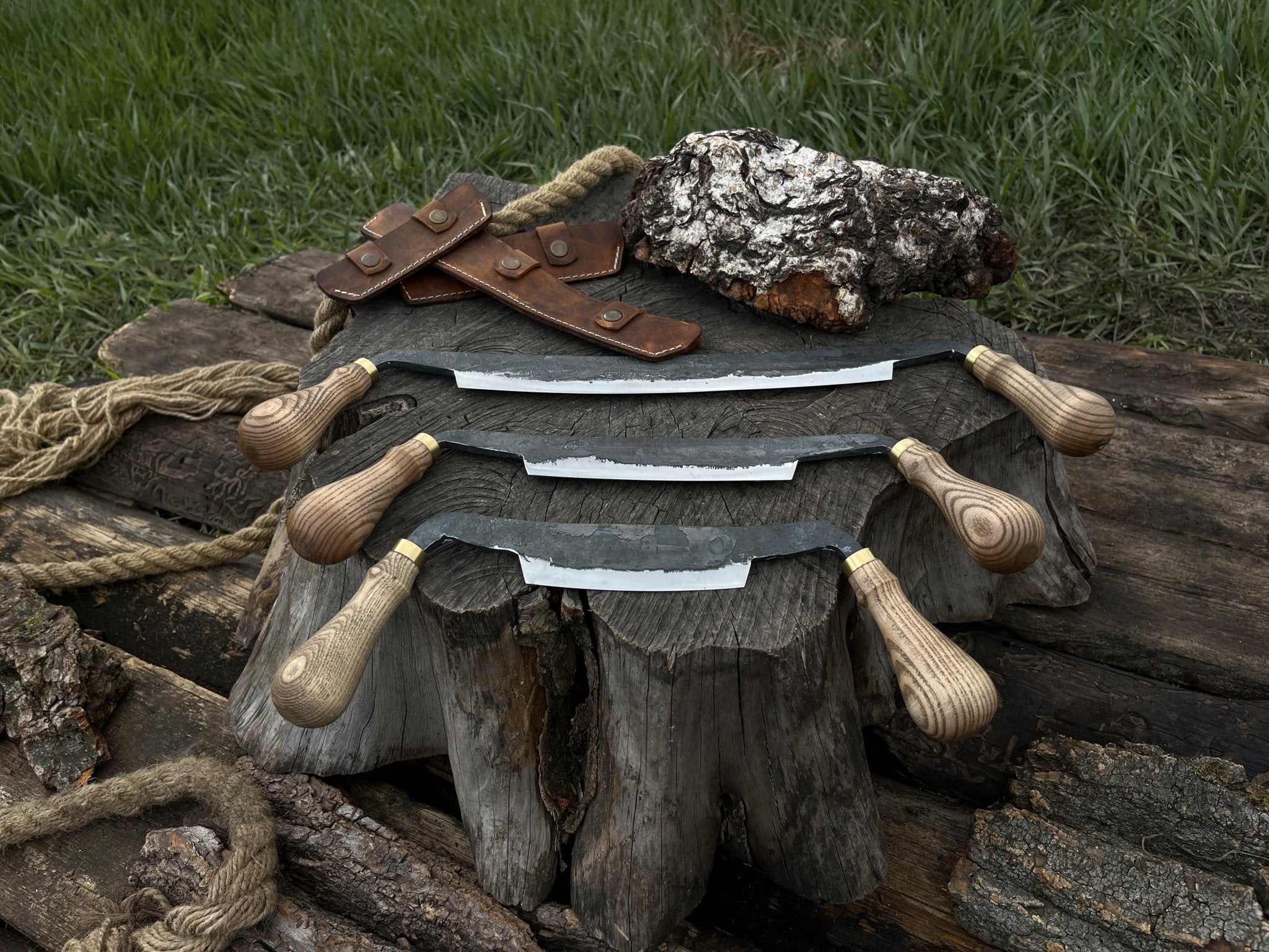 3-Piece Hand-Forged Curved Drawknife (Palm Handles) Set - Forged Steel ...