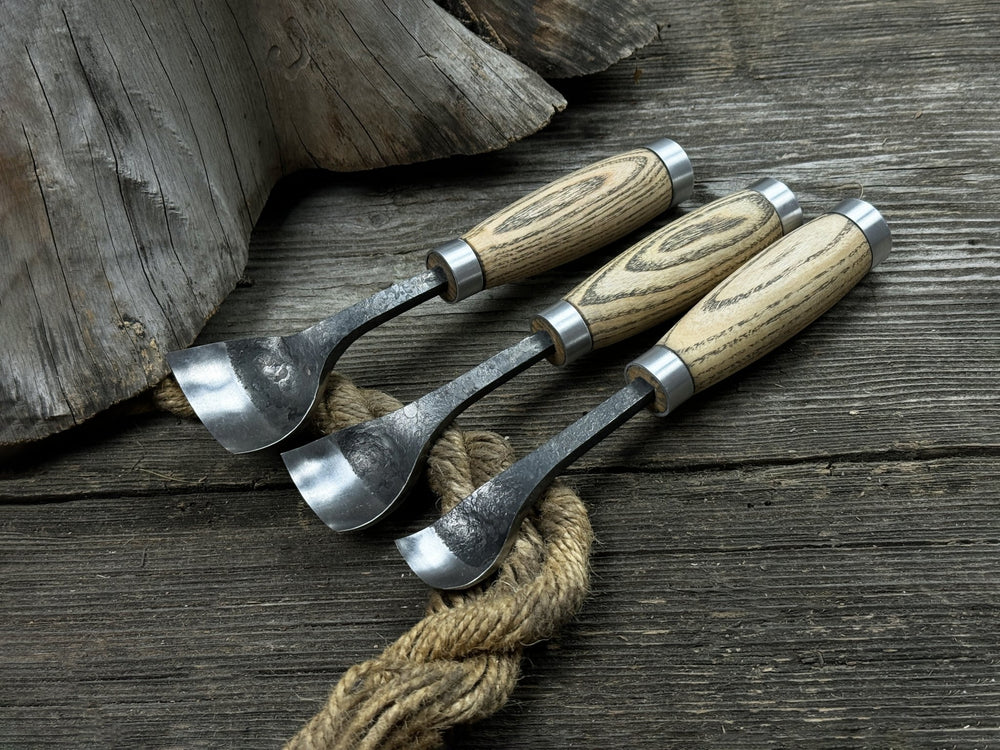 3-Piece Spoon Bent Gouge Set - Sharky Forged Steel Tools
