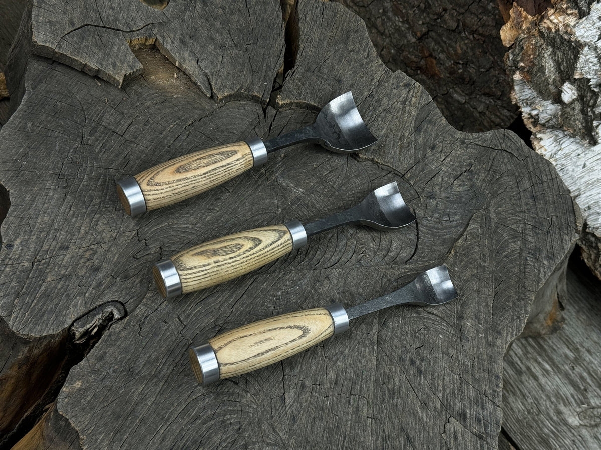 3-Piece Spoon Bent Gouge Set - Sharky Forged Steel Tools