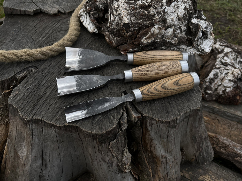 3-Piece Straight Rounded Chisel Set - Sharky Forged Steel Tools