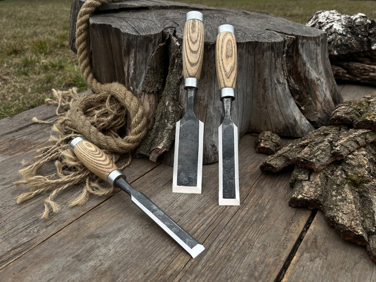 3-Piece Wood Carving Chisel Set - Sharky Forged Steel Tools