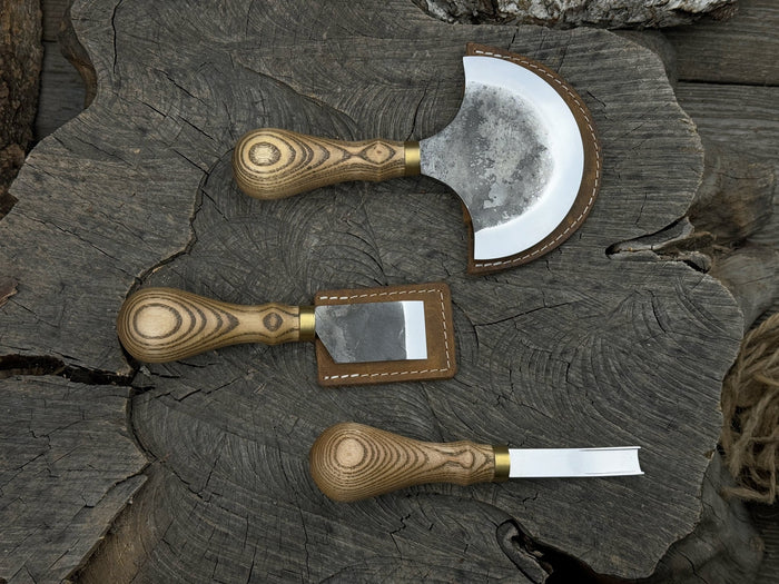 3-Piece Leather Working Kit with Leather Sheaths - Sharky Forged Steel ...