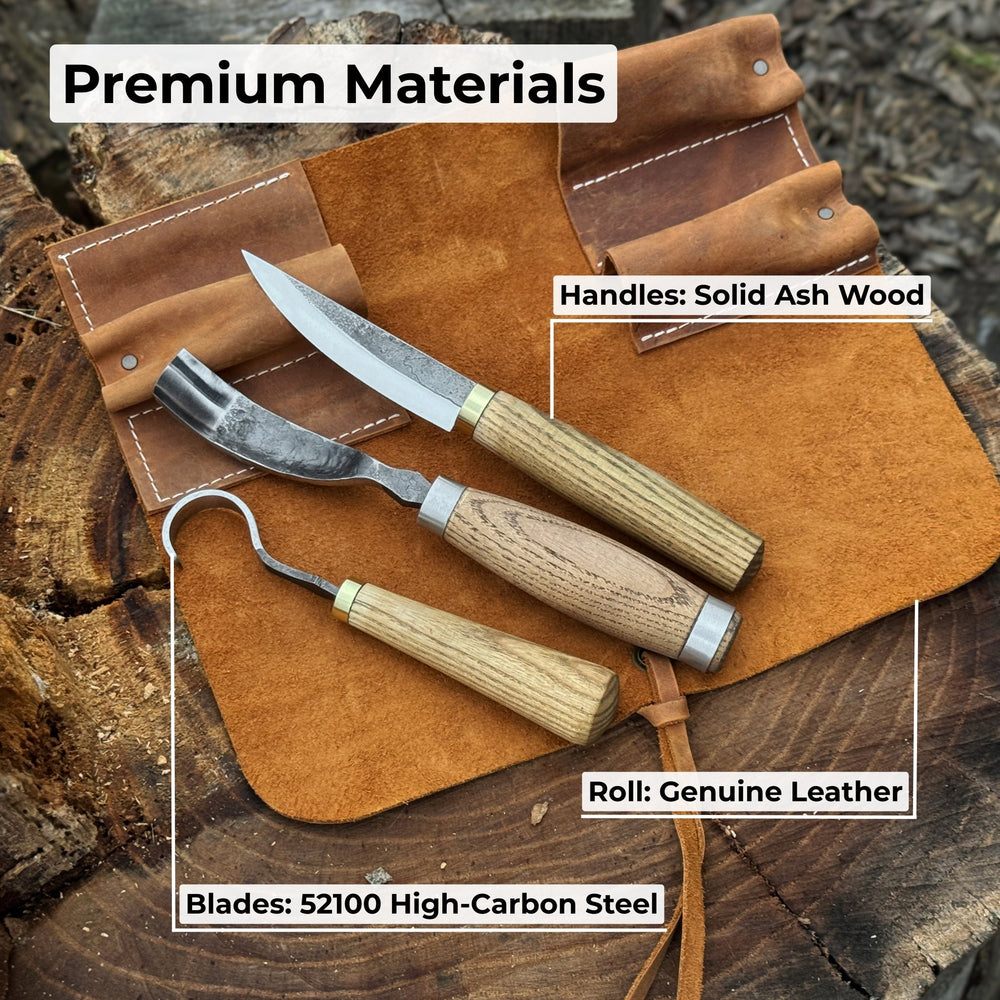 3-Piece Spoon Carving Tool Set - Sharky Forged Steel Tools