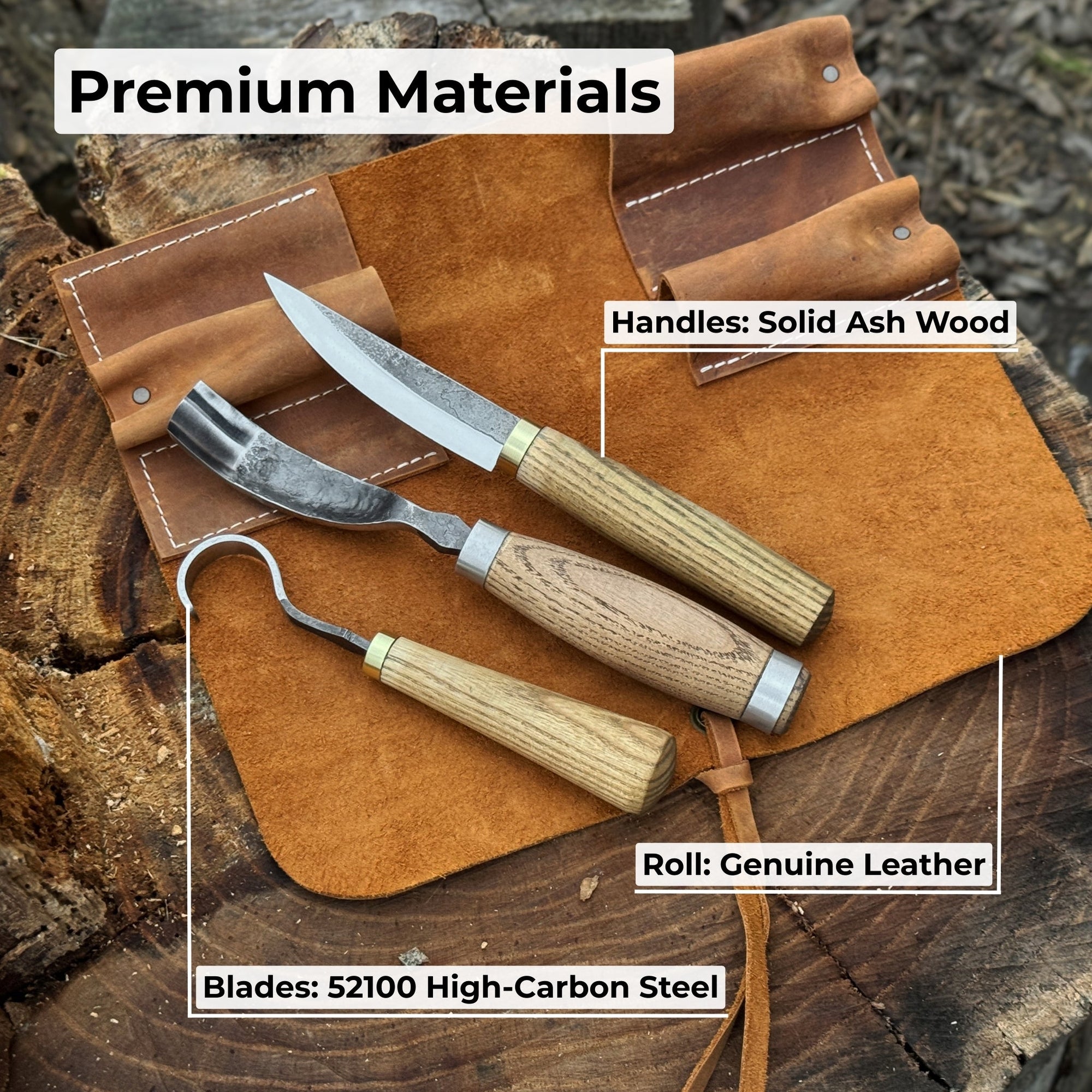3-Piece Spoon Carving Tool Set - Sharky Forged Steel Tools