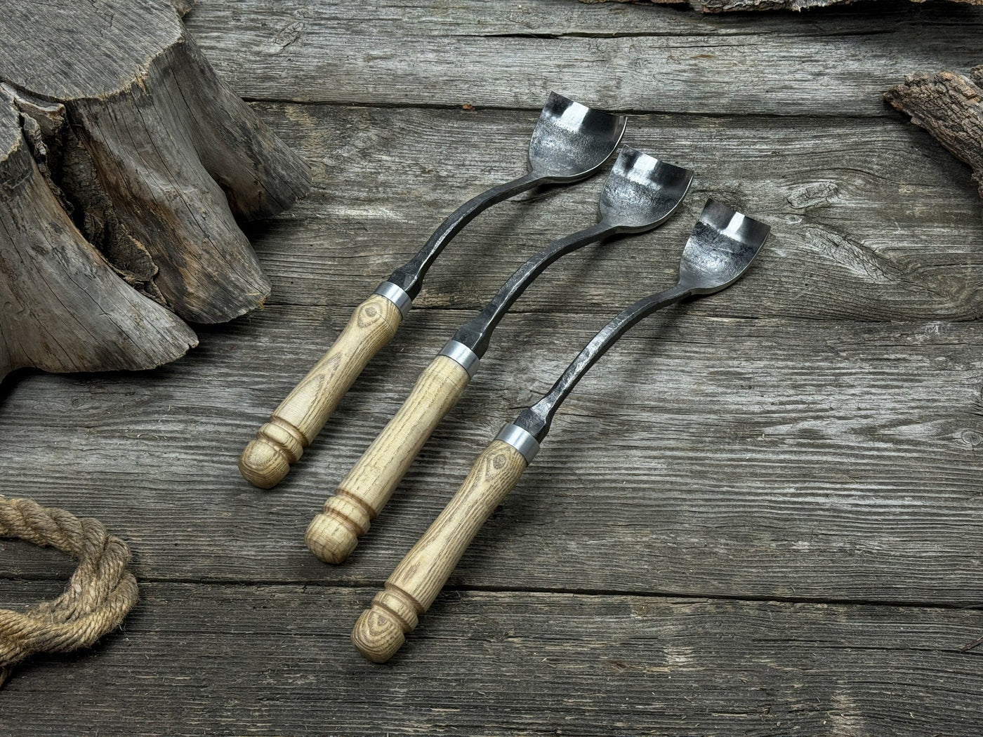 3-Piece Spoon (Short) Bent Gouge Set - Sharky Forged Steel Tools