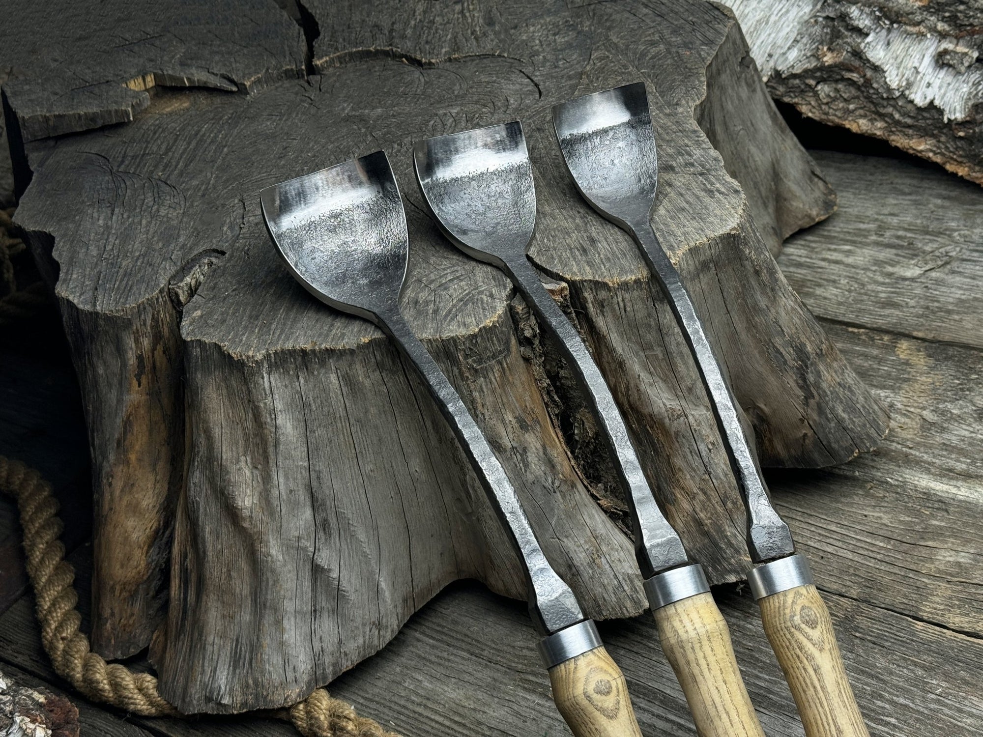3-Piece Spoon (Short) Bent Gouge Set - Sharky Forged Steel Tools