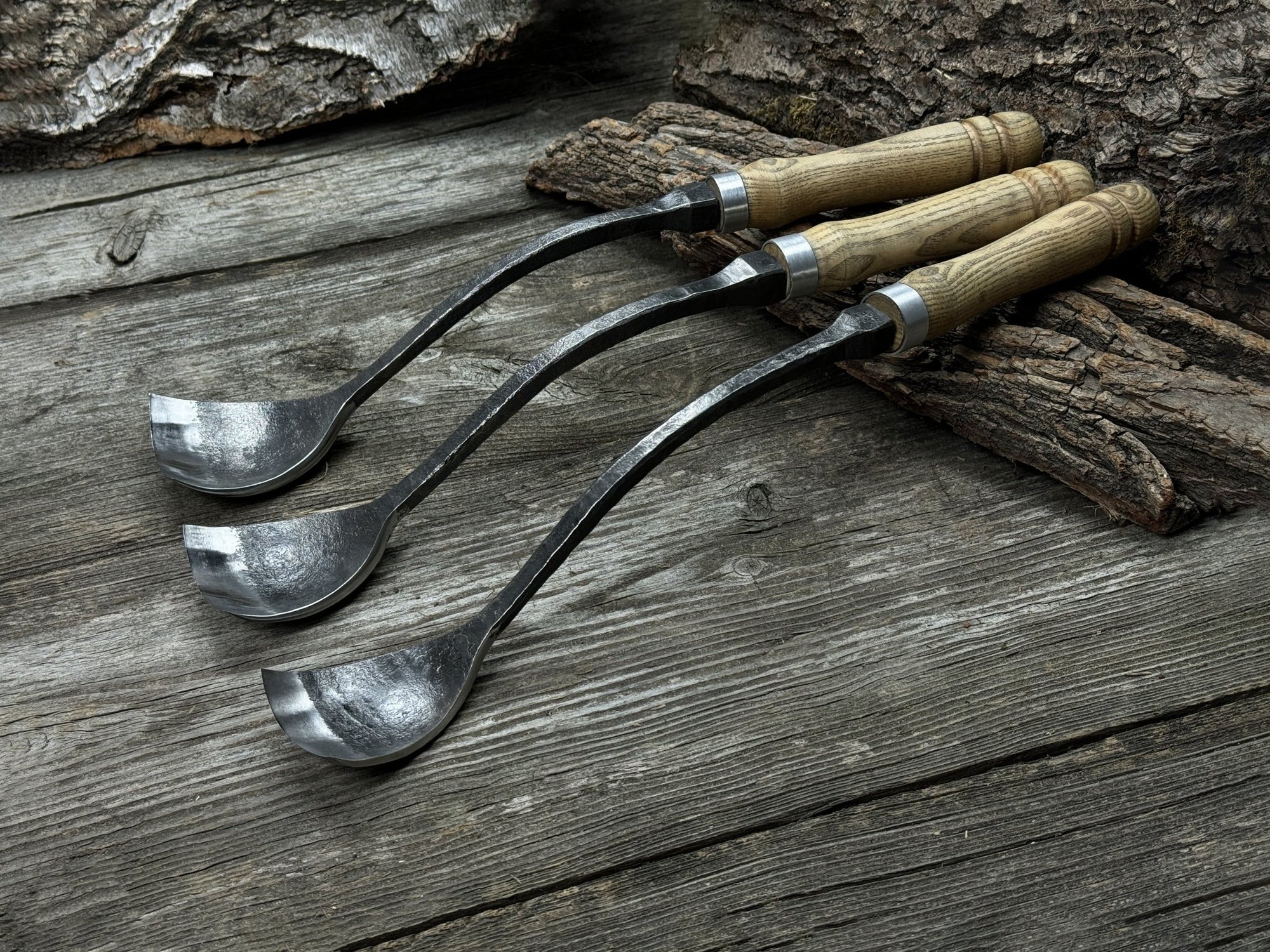 3-Piece Spoon (Short) Bent Gouge Set - Sharky Forged Steel Tools