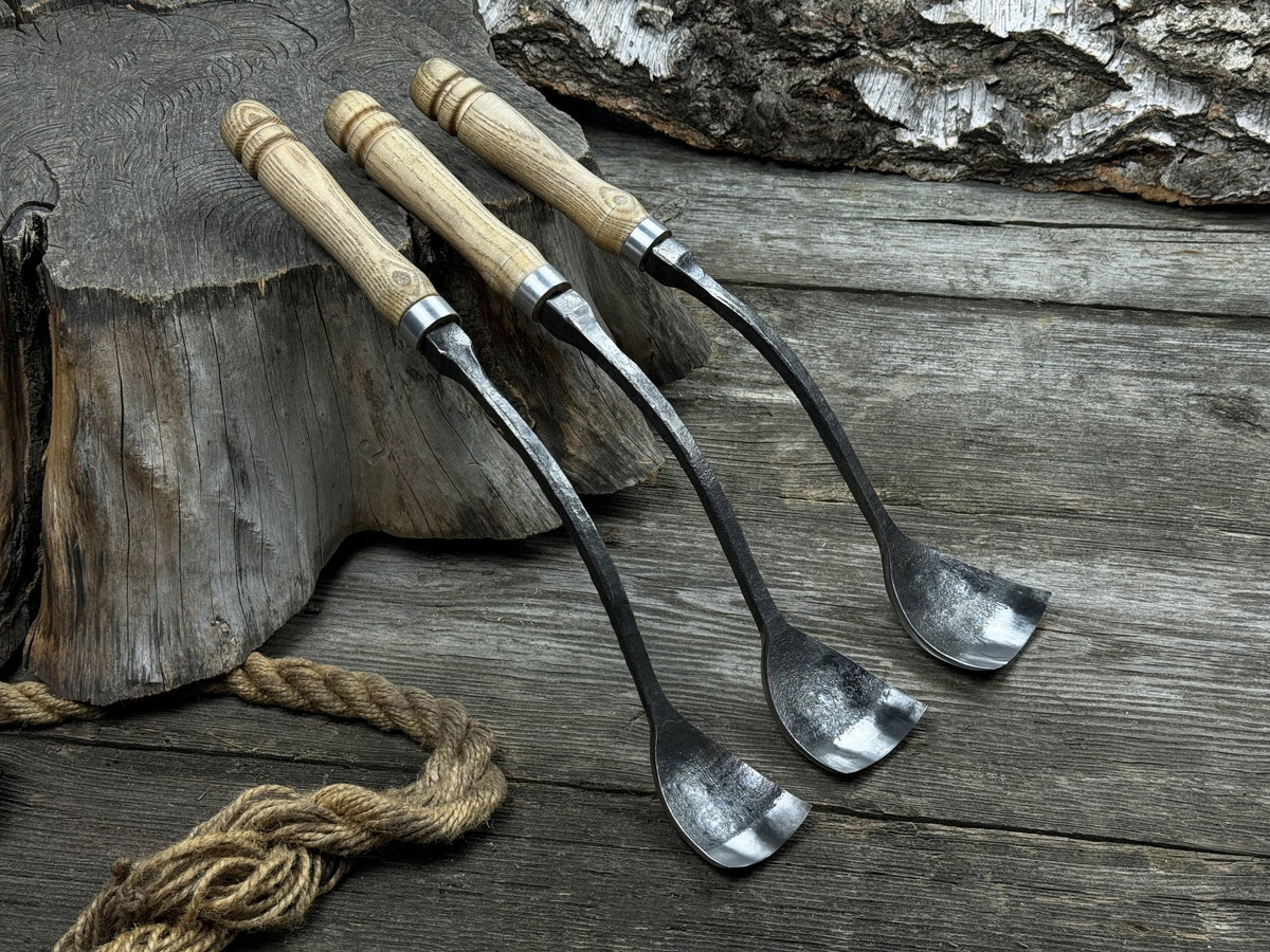 3-Piece Spoon (Short) Bent Gouge Set - Sharky Forged Steel Tools