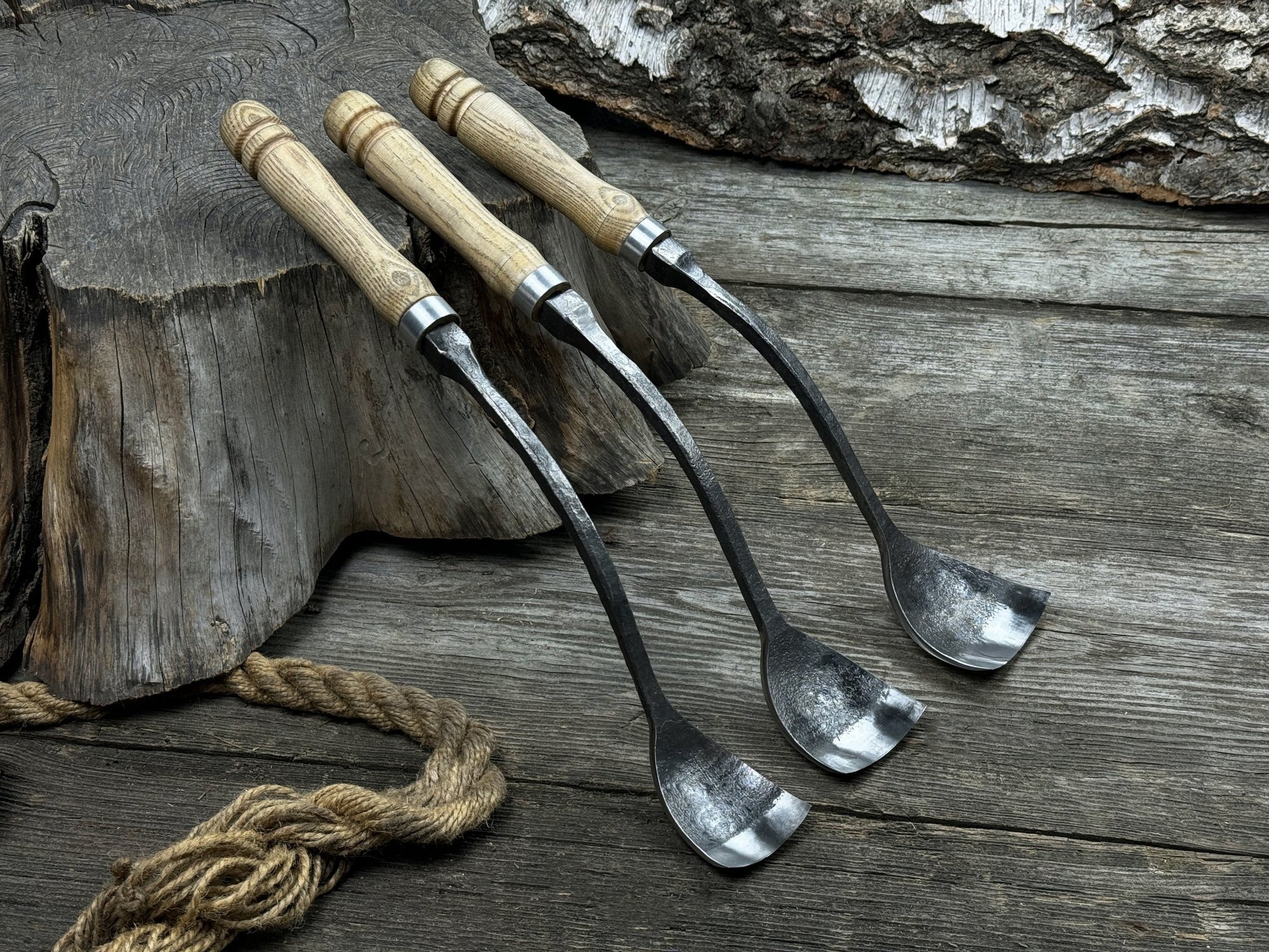 3-Piece Spoon (Short) Bent Gouge Set - Sharky Forged Steel Tools