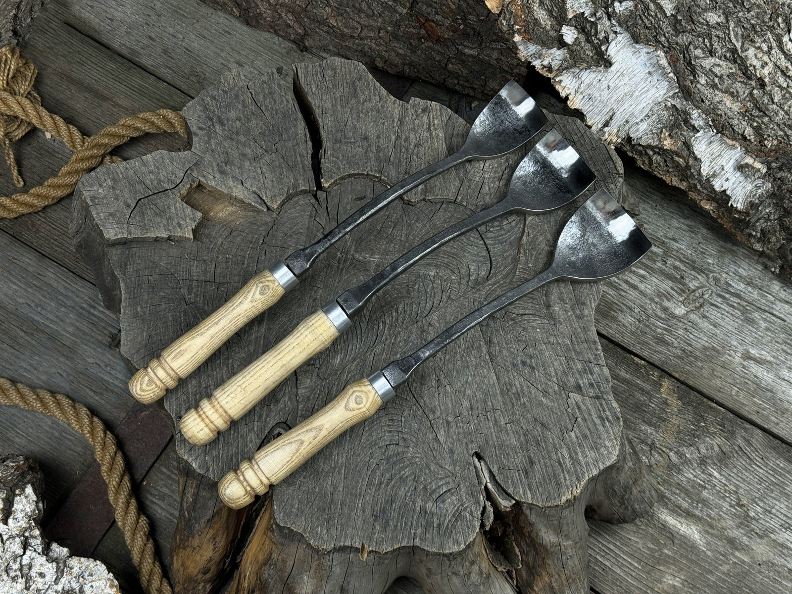 3-Piece Spoon (Short) Bent Gouge Set - Sharky Forged Steel Tools