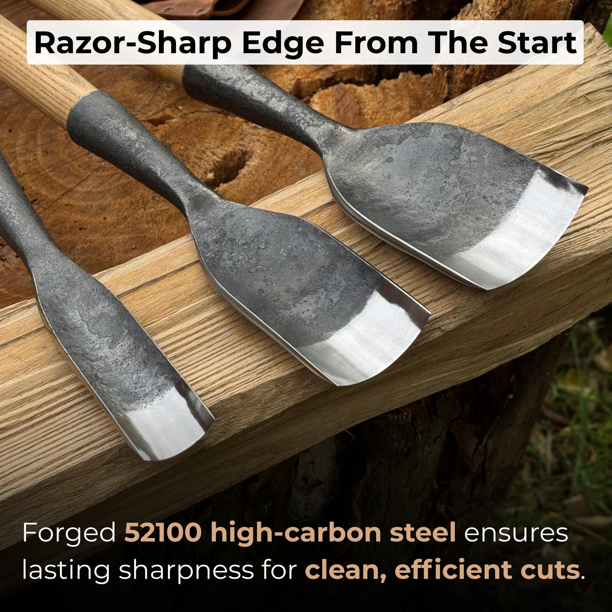 3-Piece Timber Framing Rounded Chisel Set - Sharky Forged Steel Tools