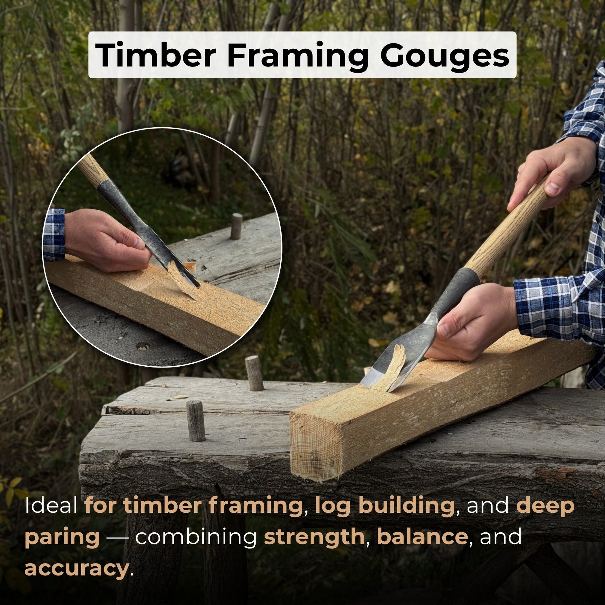 3-Piece Timber Framing Rounded Chisel Set - Sharky Forged Steel Tools