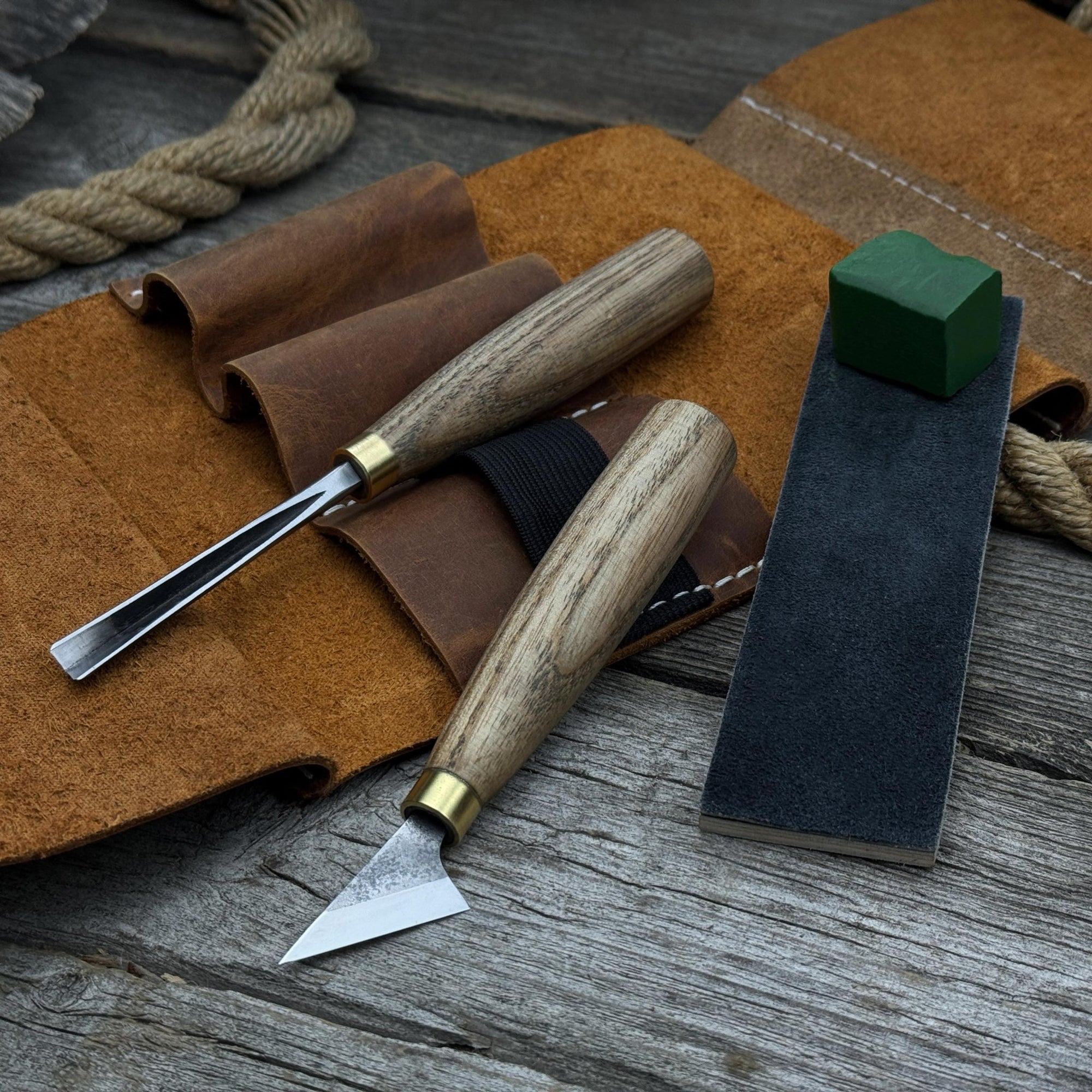 3-Piece Wood Carving Tool Set with Leather Case - Sharky Forged Steel Tools