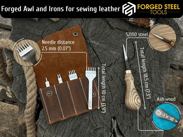 4-Piece Diamond Style Leather Pricking Iron and Hand-Forged Awl ...