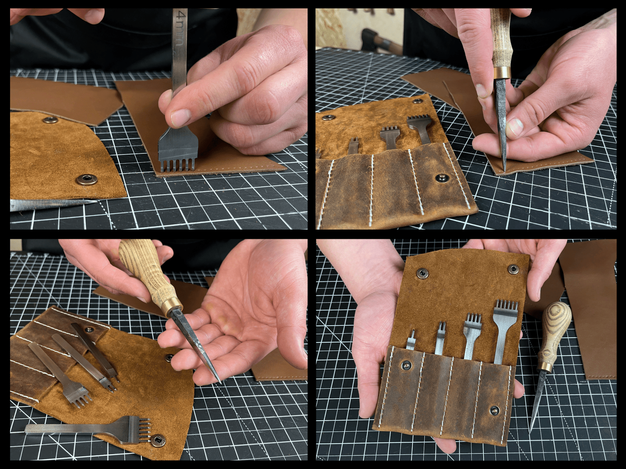 4-Piece Diamond Style Leather Pricking Iron and Hand-Forged Awl ...