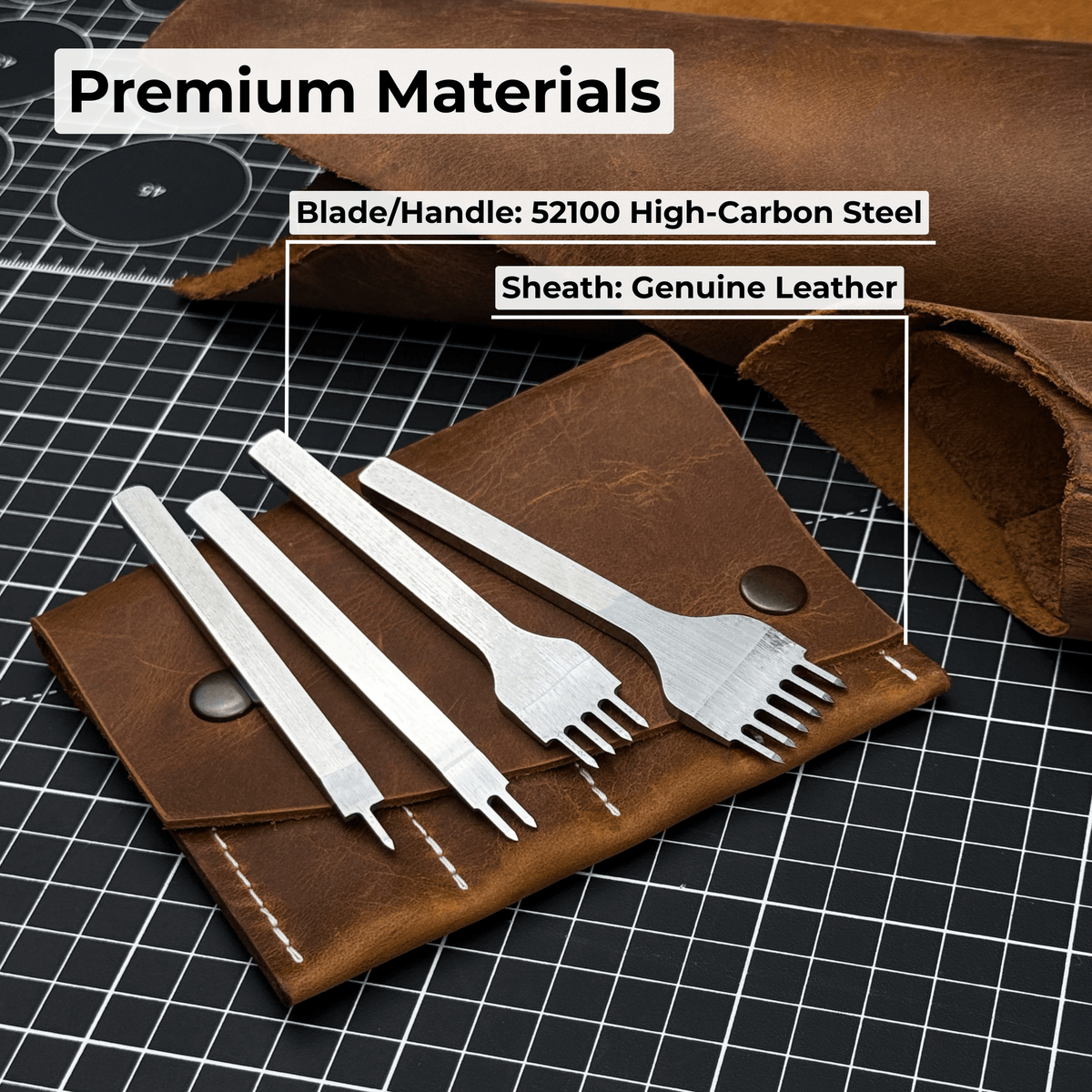 4-Piece Diamond Style Leather Pricking Iron Set, 1, 2, 4, 6 Prongs ...