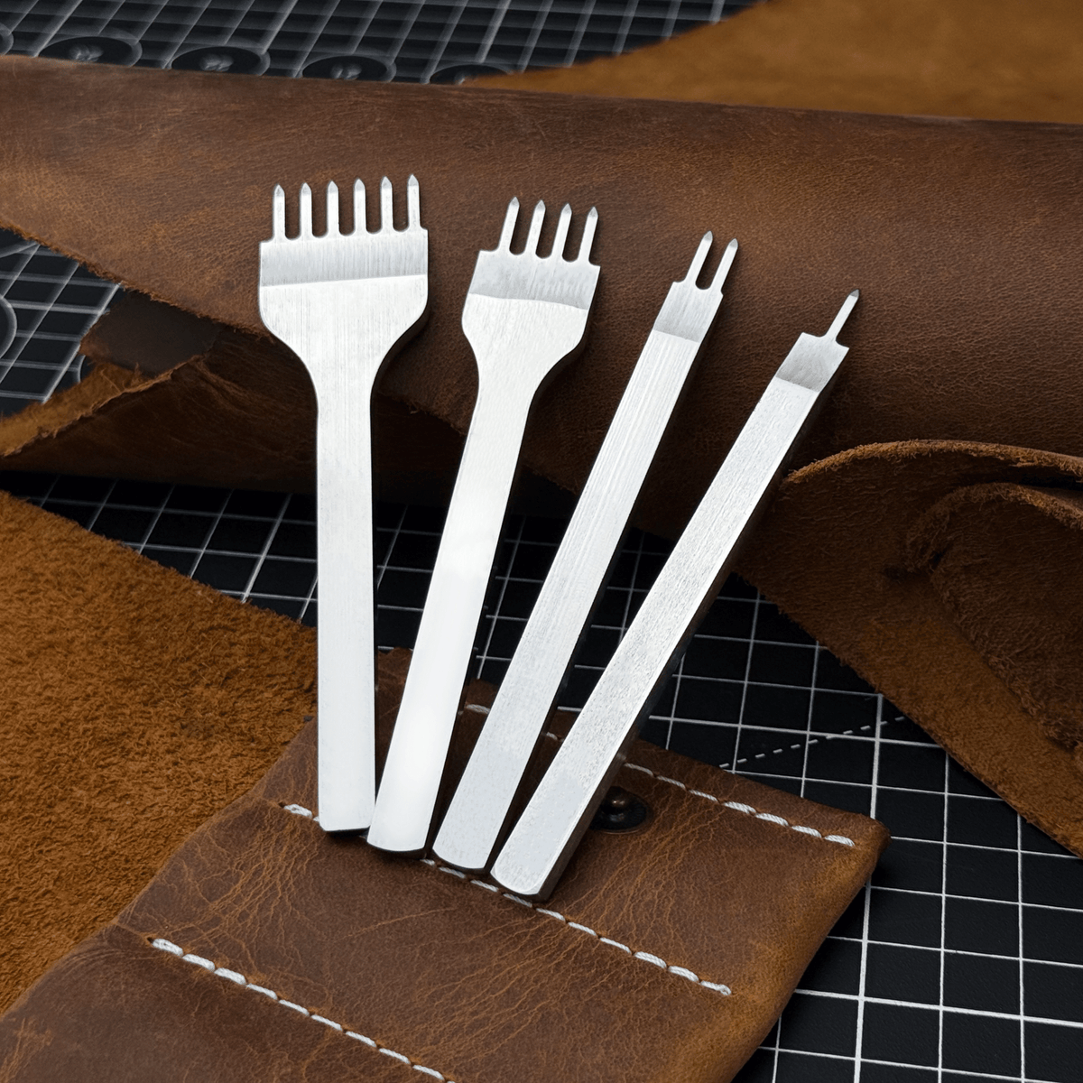 4-Piece Diamond Style Leather Pricking Iron Set, 1, 2, 4, 6 Prongs ...