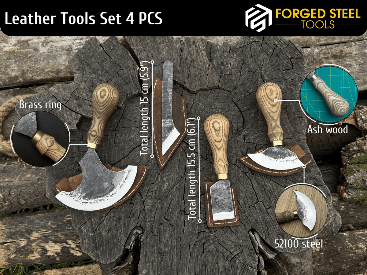 4-Piece Leatherworking Tool Set - Sharky Forged Steel Tools