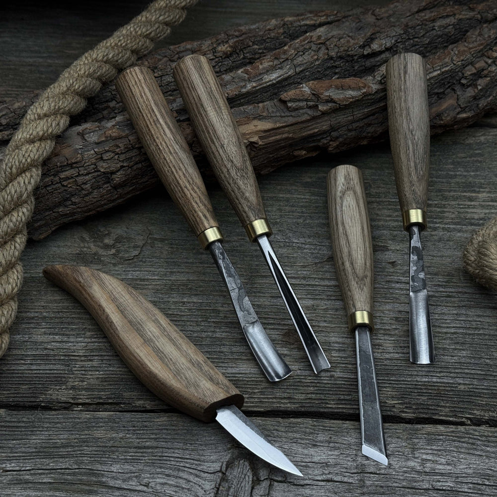 5-Piece Hand-Forged Wood Carving Tool Set - Sharky Forged Steel Tools