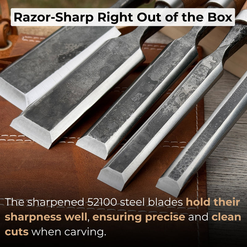 5-Piece Small Timber Framing Chisel Set with Leather Case - Sharky ...