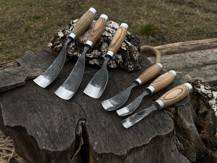 6-Piece Hand-Forged Long Bent Gouge Set - Forged Steel Tools