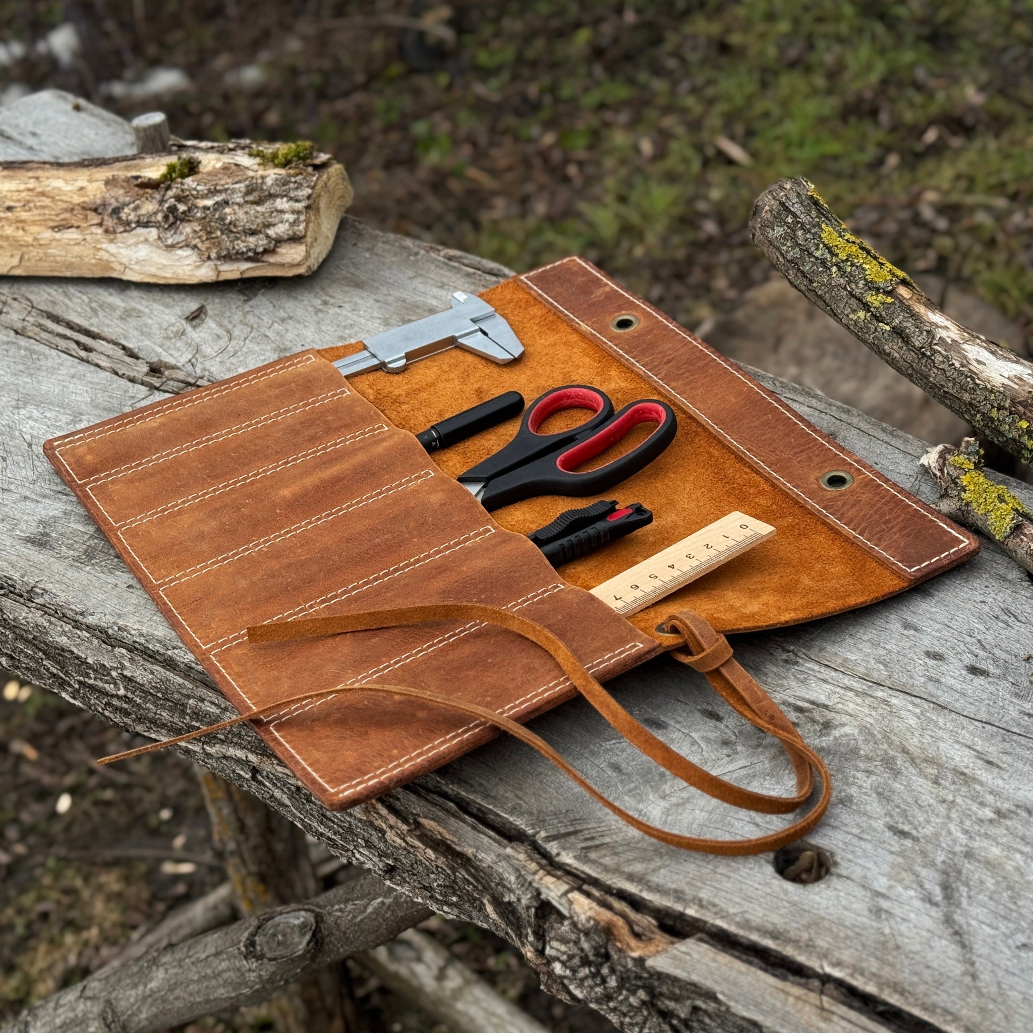 6 Pocket Leather Chisel Roll - Sharky Forged Steel Tools
