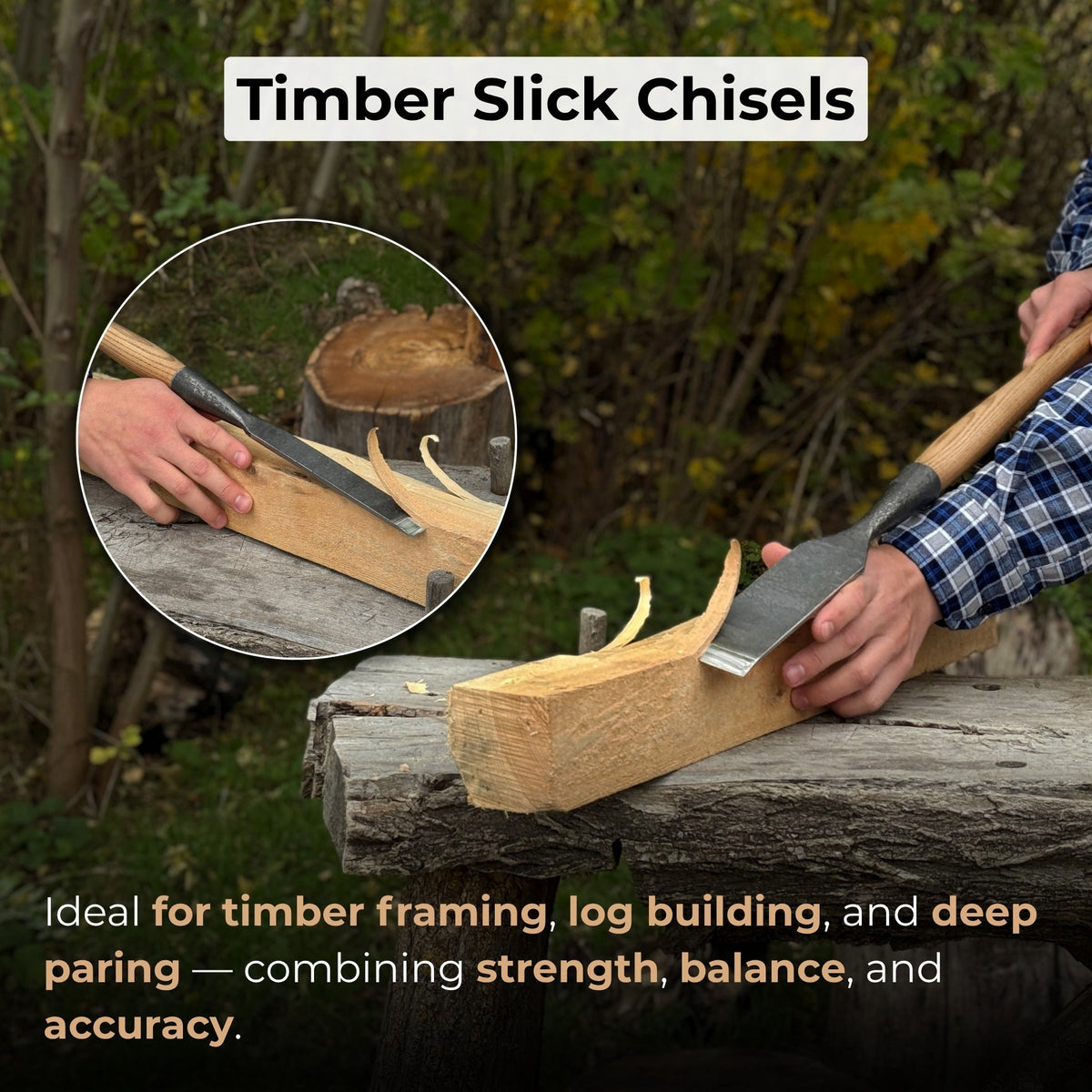 7-Piece Long Timber Framing Chisel Set - Sharky Forged Steel Tools