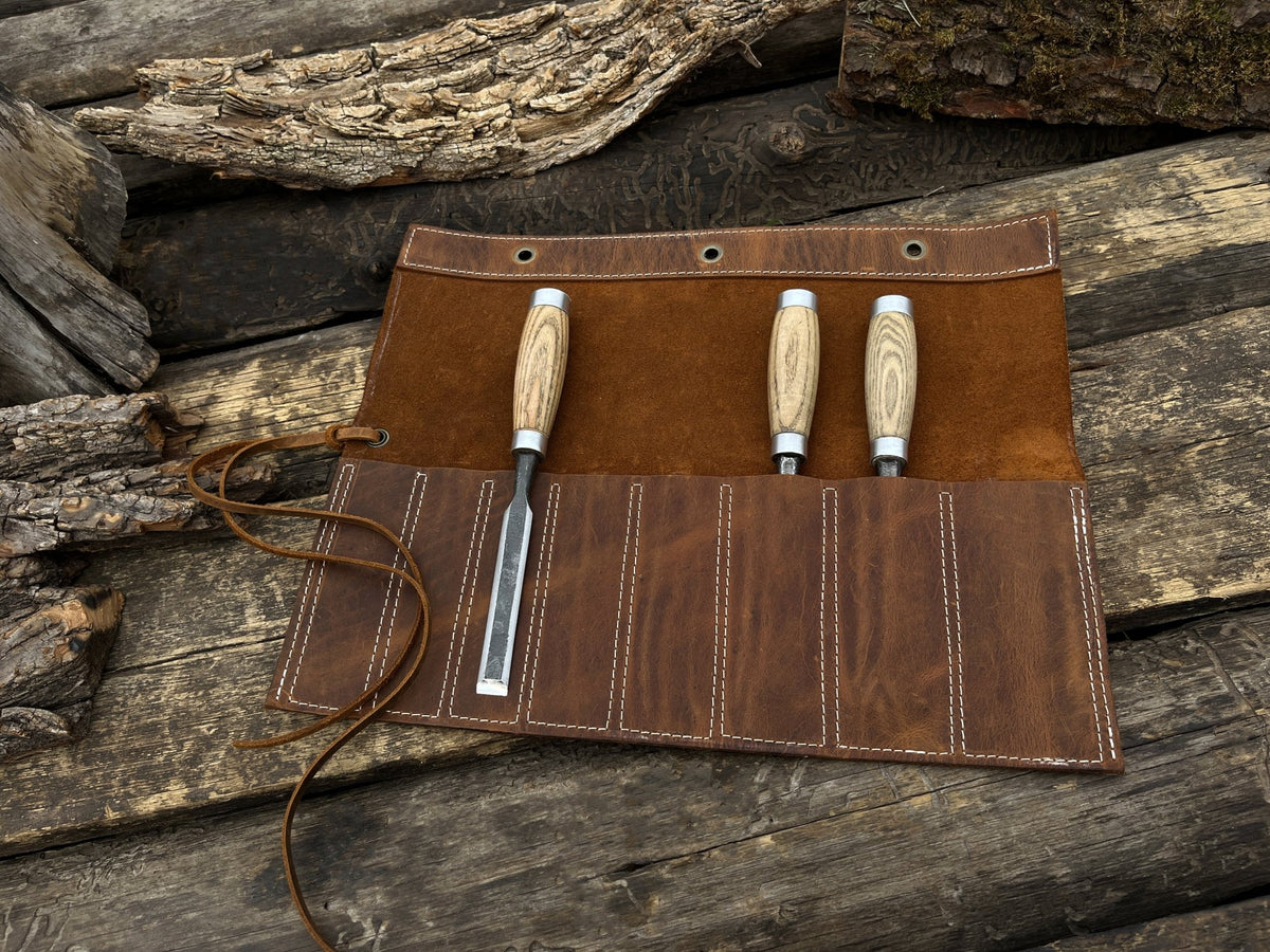 8 Pocket Leather Chisel Roll - Sharky Forged Steel Tools