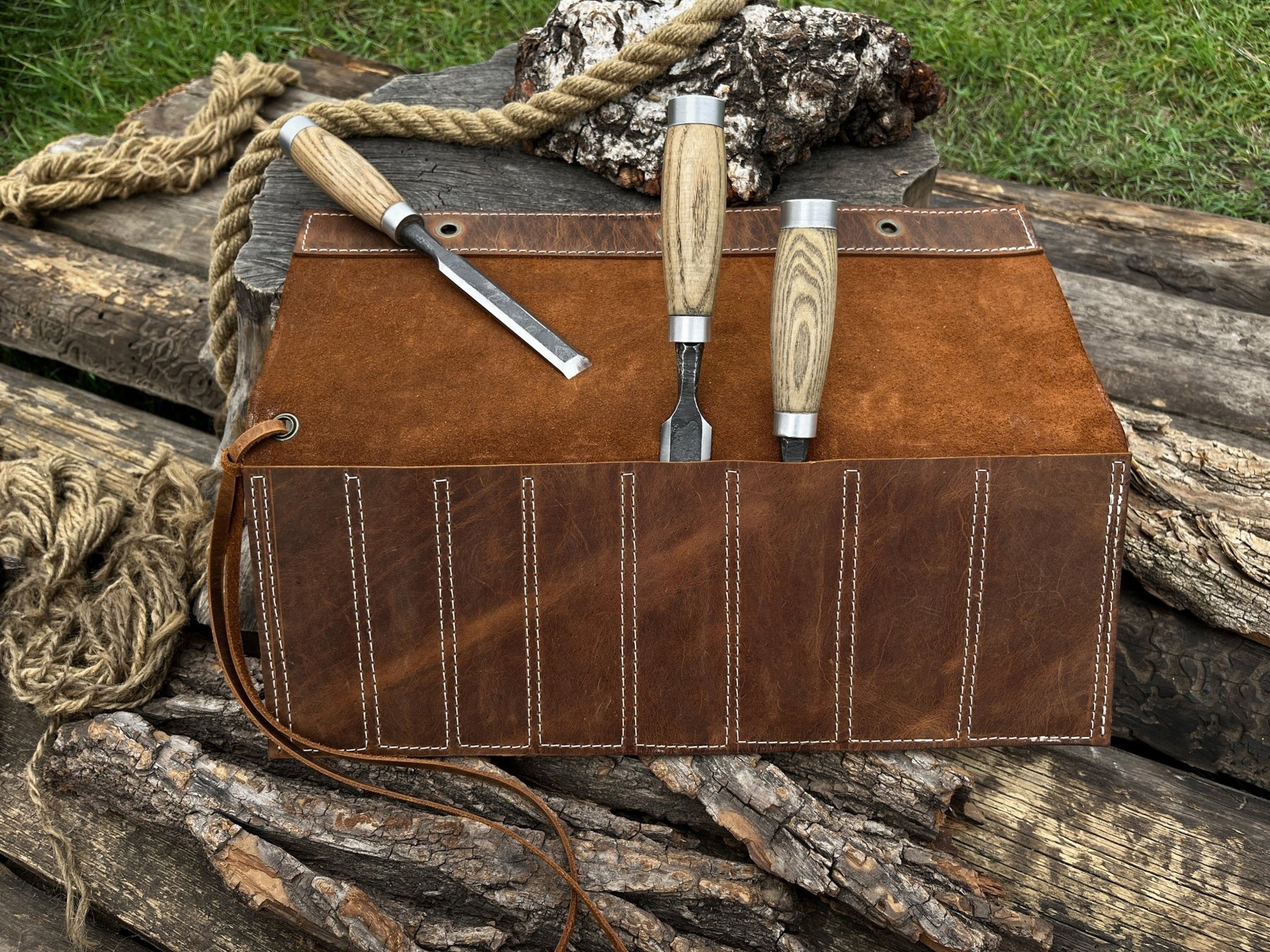 8 Pocket Leather Chisel Roll - Sharky Forged Steel Tools