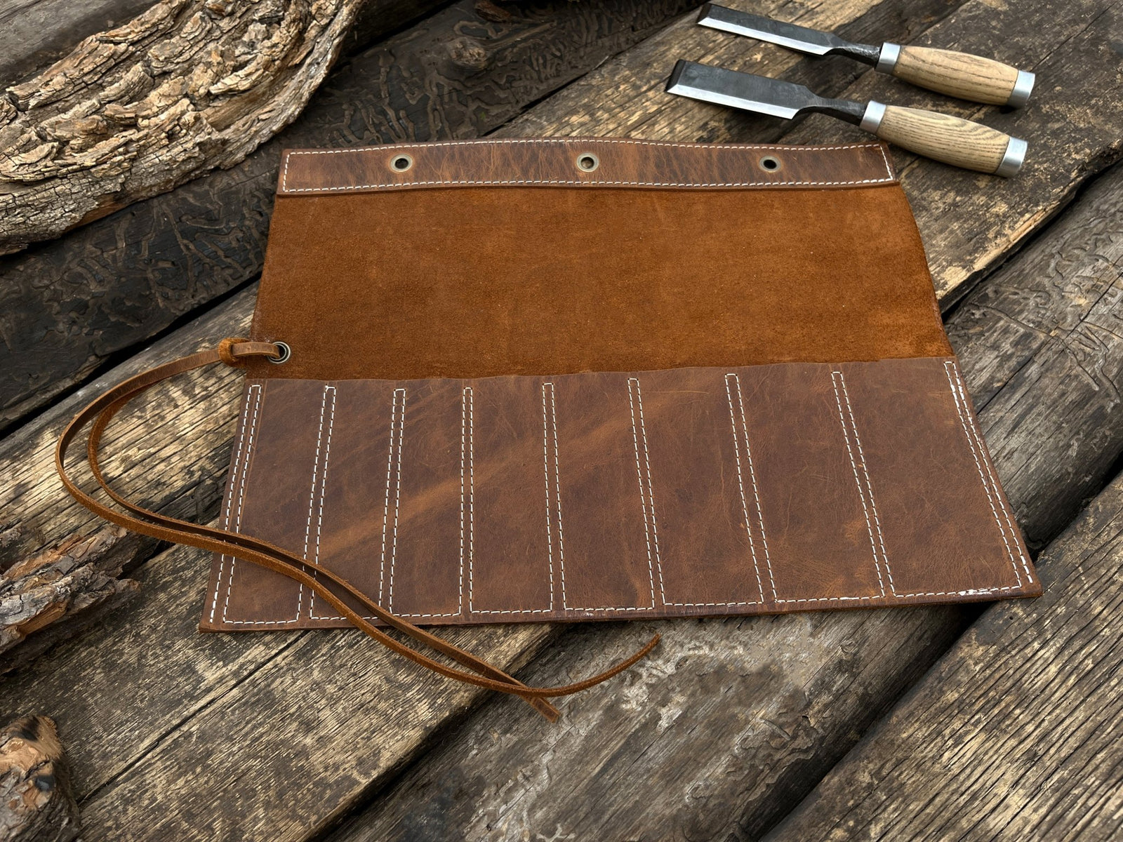 8 Pocket Leather Chisel Roll - Sharky Forged Steel Tools