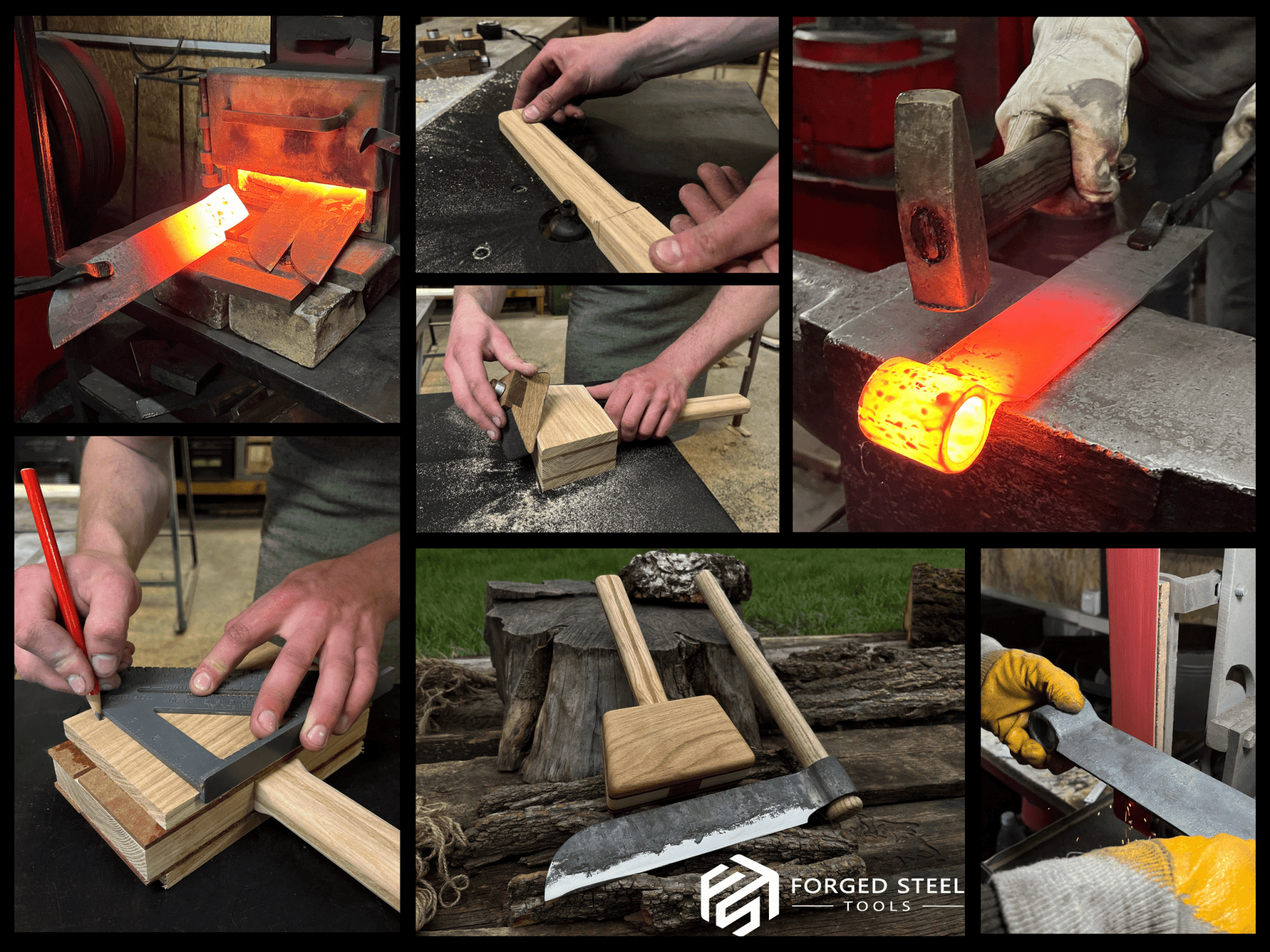 Splitting Froe with Wooden Mallet - Sharky Forged Steel Tools