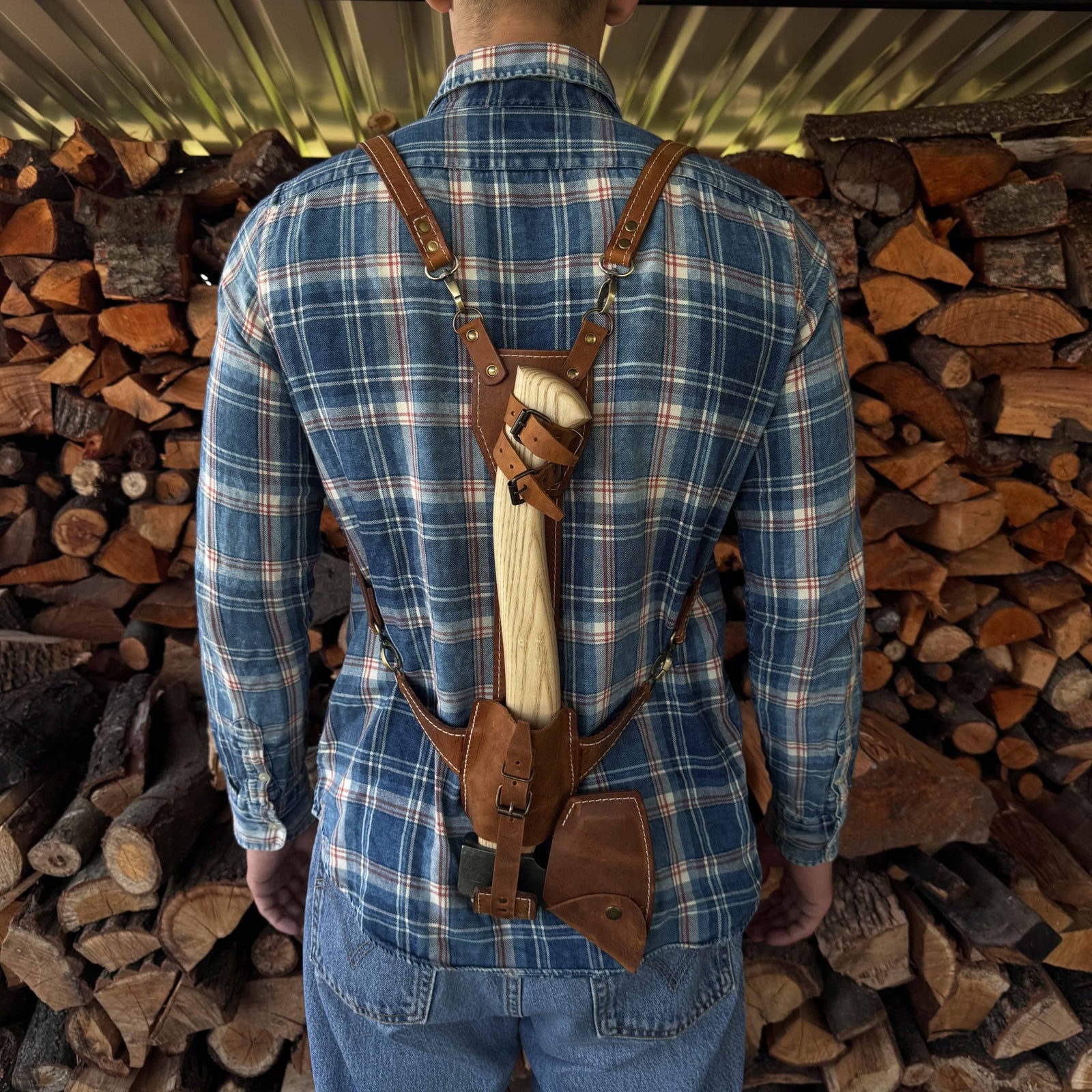 Leather Axe Case with Adjustable Straps - Sharky Forged Steel Tools