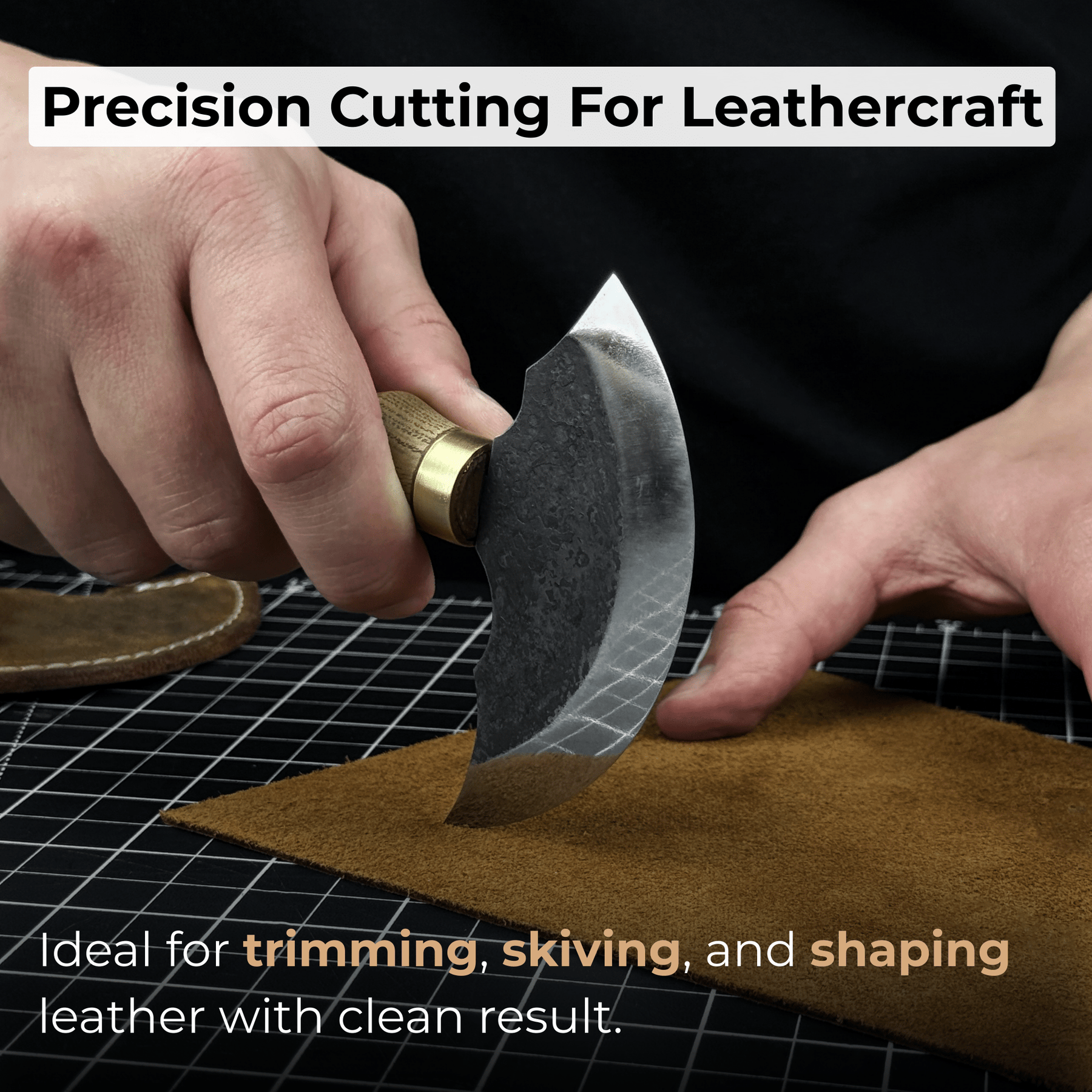 Leather Round Knife, 10 cm (3.9 inches) - Sharky Forged Steel Tools