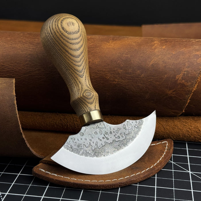 Leather Round Knife, 10 cm (3.9 inches) - Sharky Forged Steel Tools